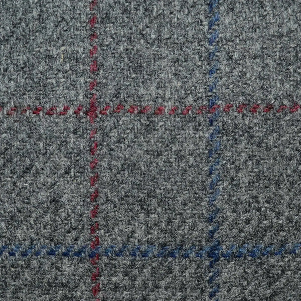 Medium Grey with Burgundy and Blue Check All Wool Irish Donegal Tweed ...