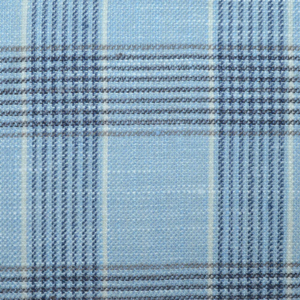 Pale Blue Plaid Wool, Silk & Linen Jacketing - Yorkshire Fabric